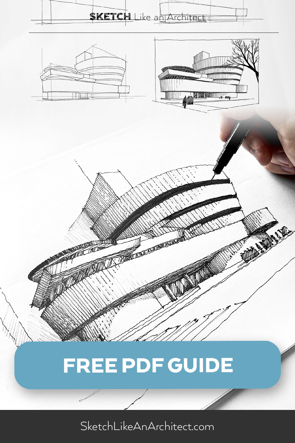 How to Draw Guggenheim Museum in NYC | Perspective Tutorial — Sketch ...