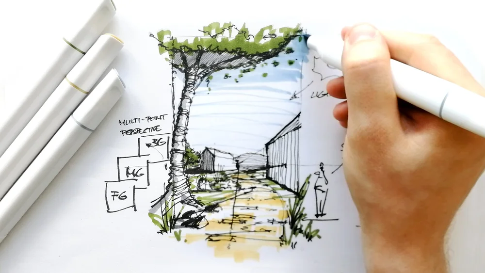 How to Draw Multi-Point Perspective Sketch with Color Markers — Sketch ...