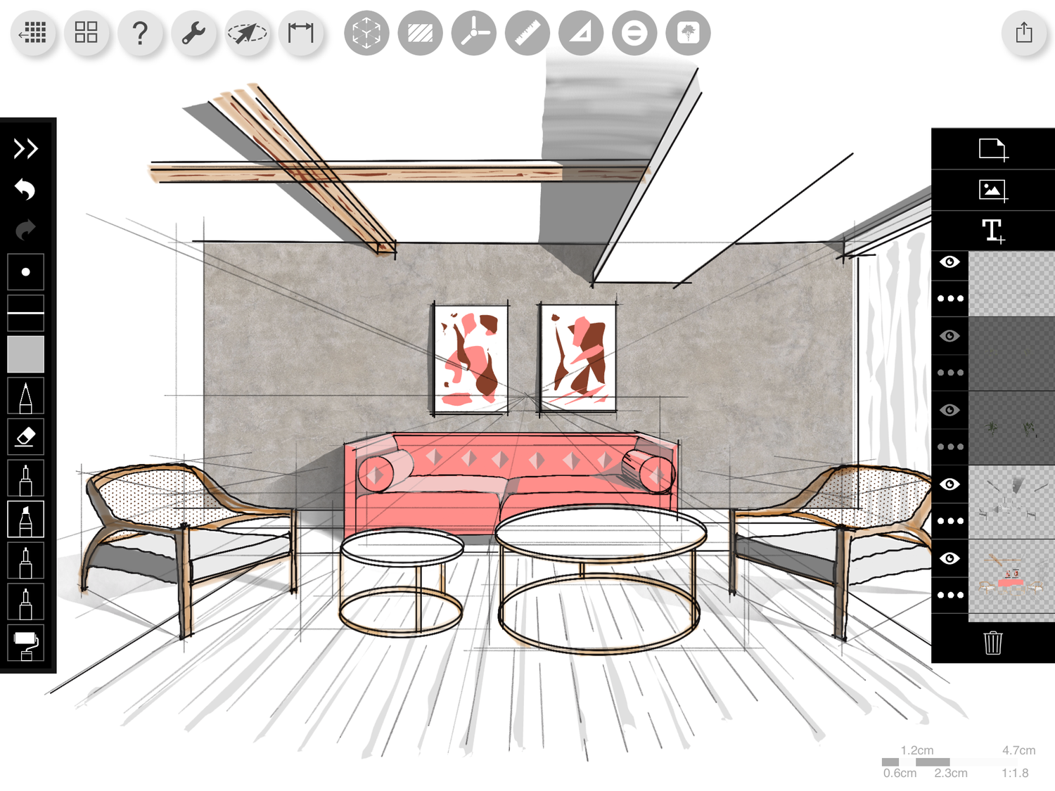 Draw 1-point Interior Perspective on iPad for Beginner / 7 Easy Steps ...