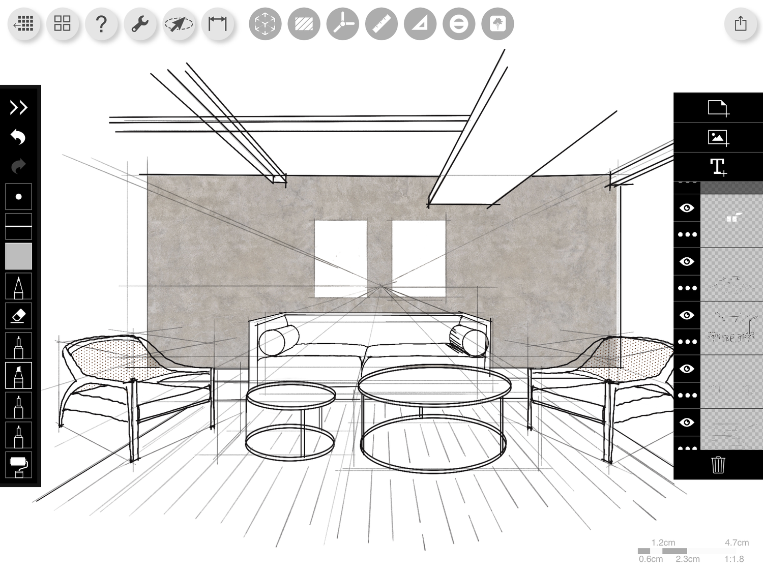 Draw 1-point Interior Perspective on iPad for Beginner / 7 Easy Steps ...