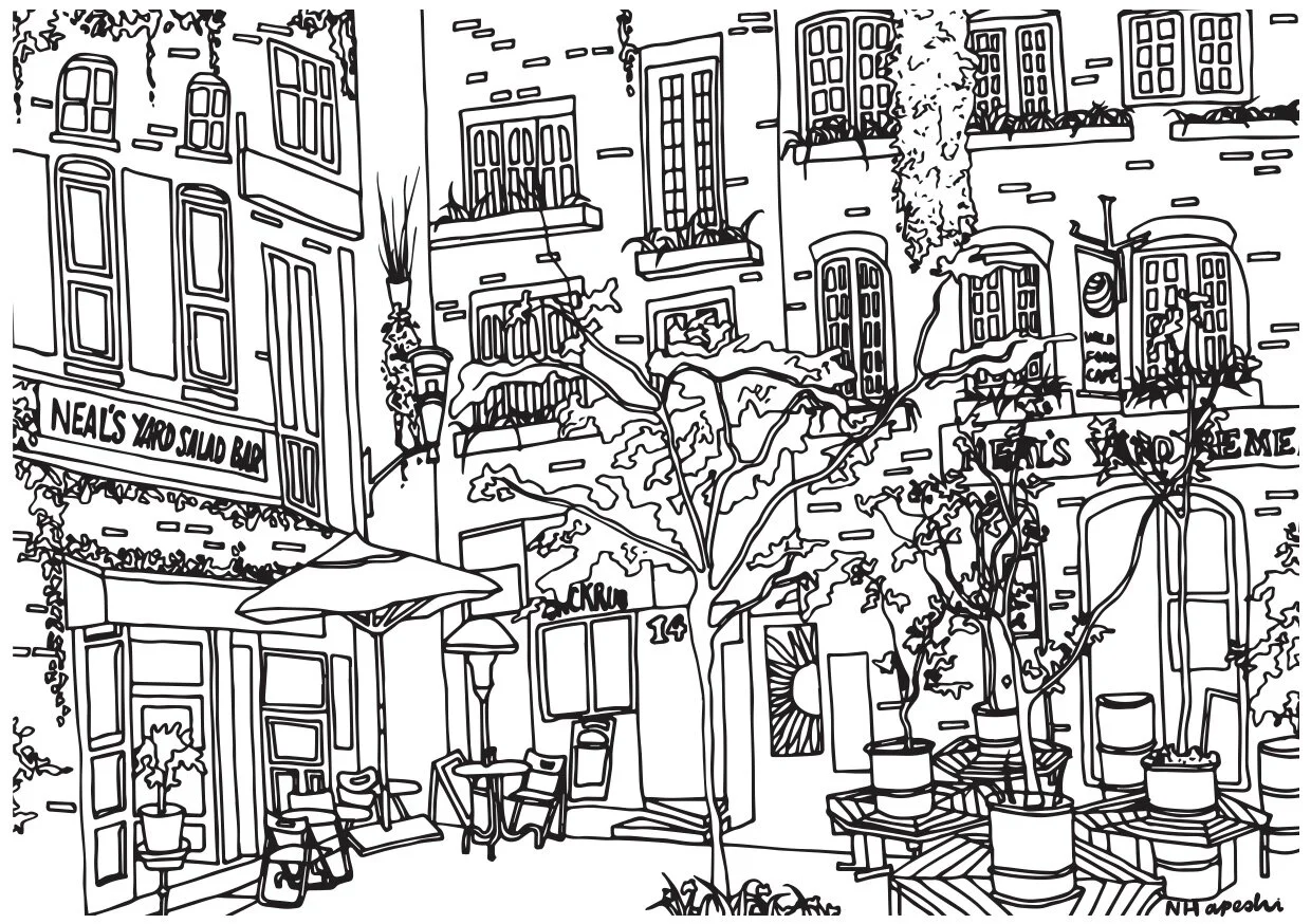 FLO London | Adult colouring sheets: Hampstead Heath Ponds and Neal's Yard