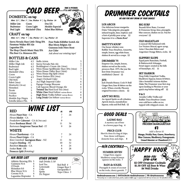 Menu — The Dirty Drummer