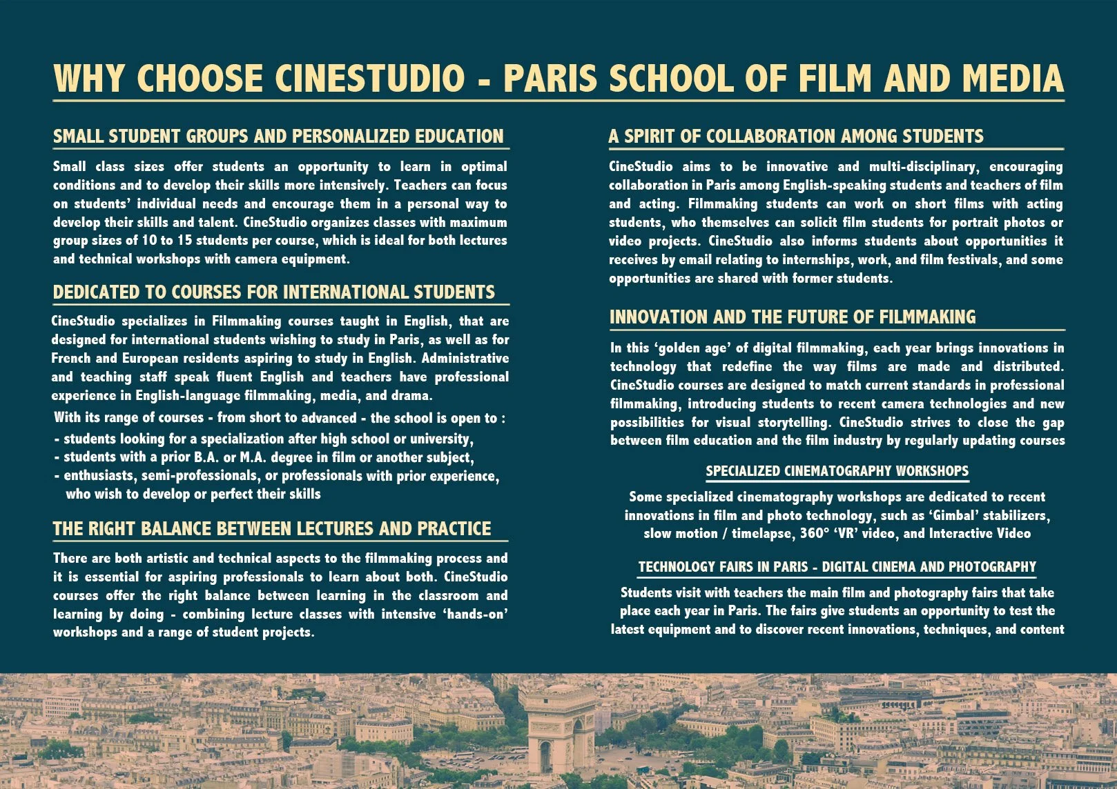 Filmmaking & Cinematography | CineStudio - Paris School of Film and ...