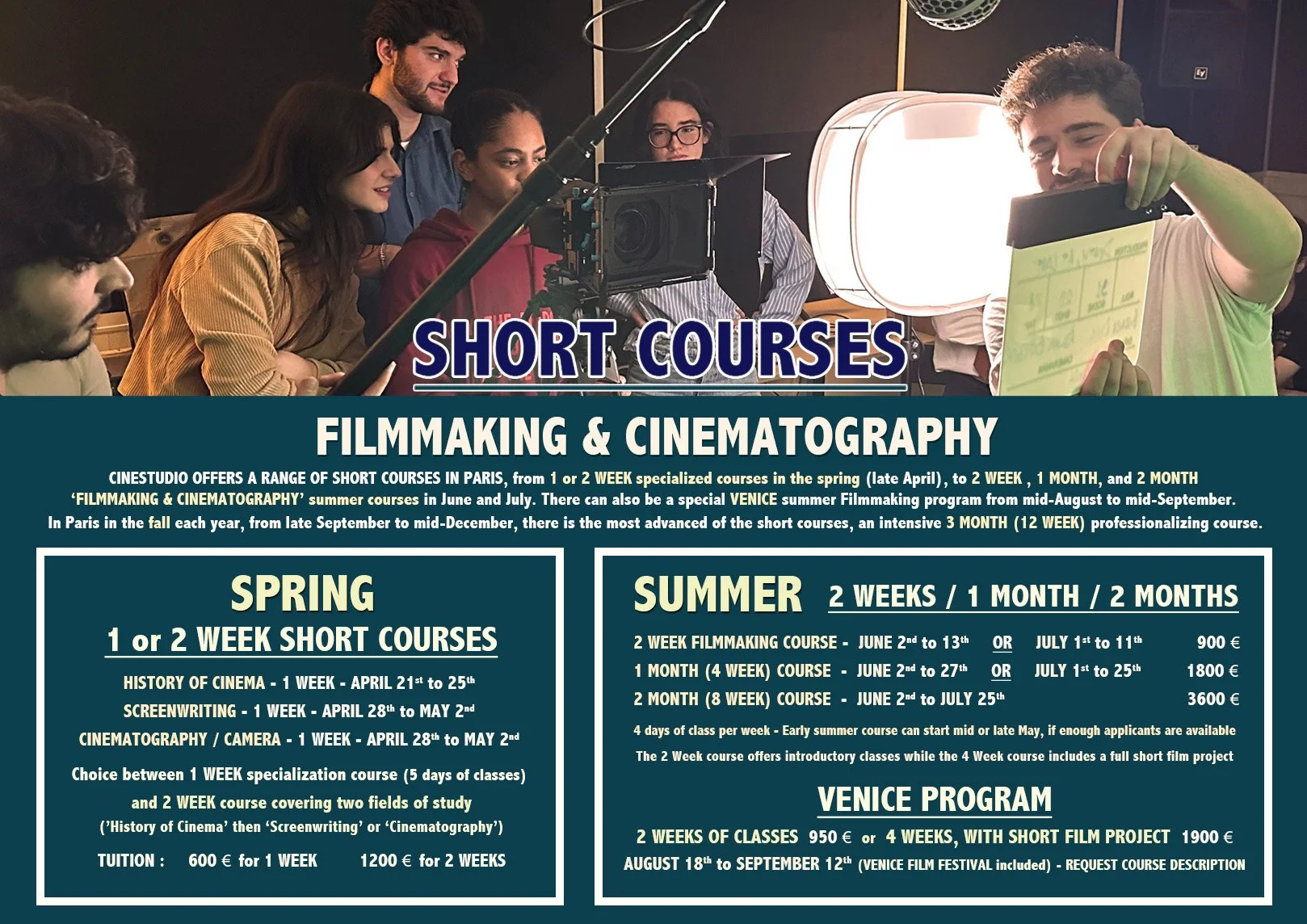 2 Week to 3 Month courses — CineStudio | Paris School of Film and Media