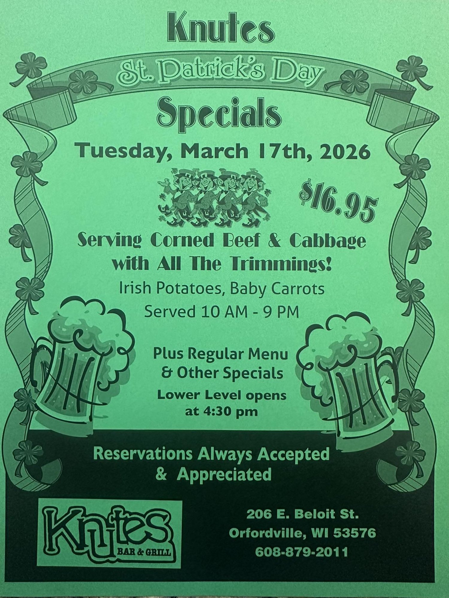 🍀 St. Patrick’s Day Special! at Knutes🍀 — Village of Orfordville