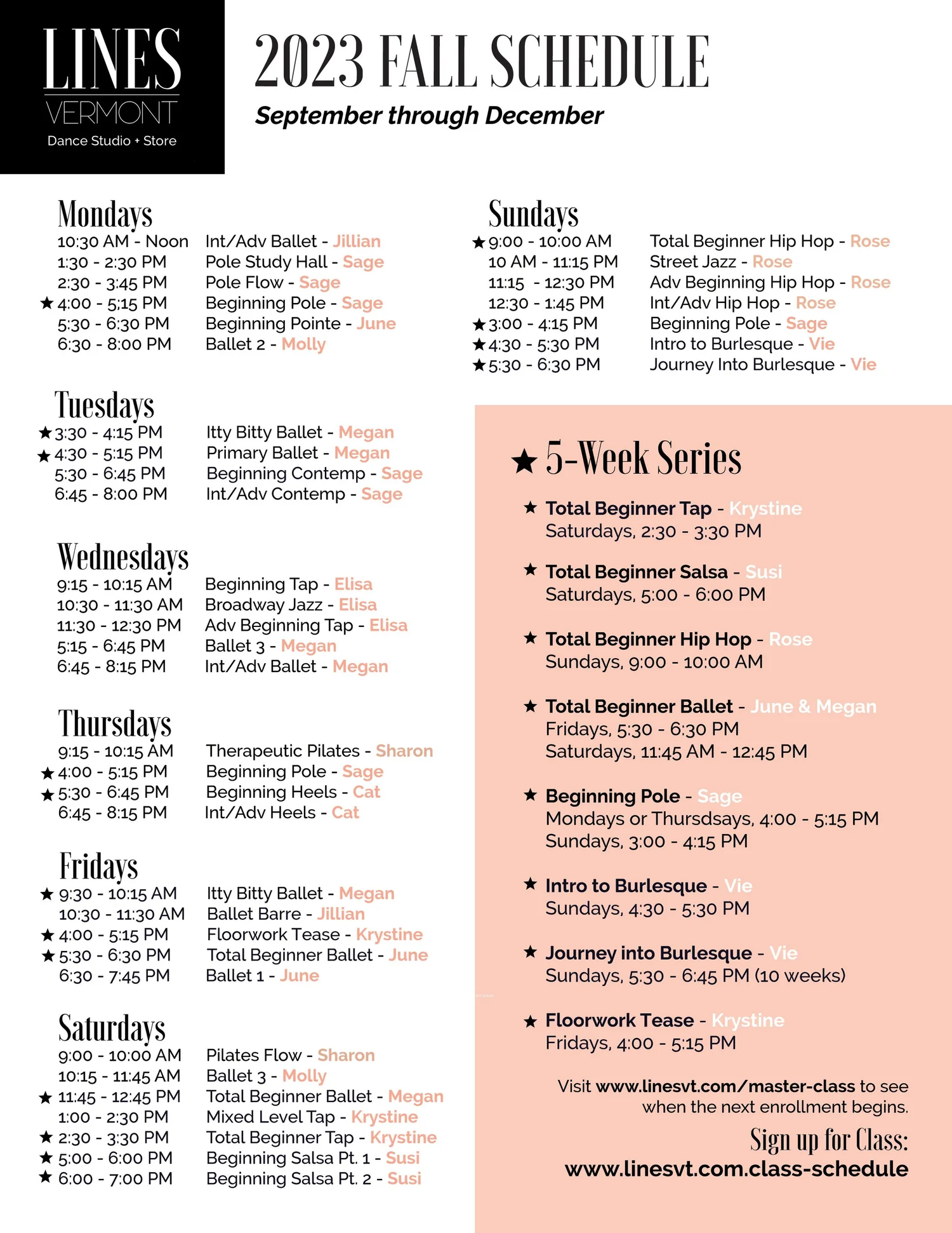 Schedule at a Glance — Lines Vermont