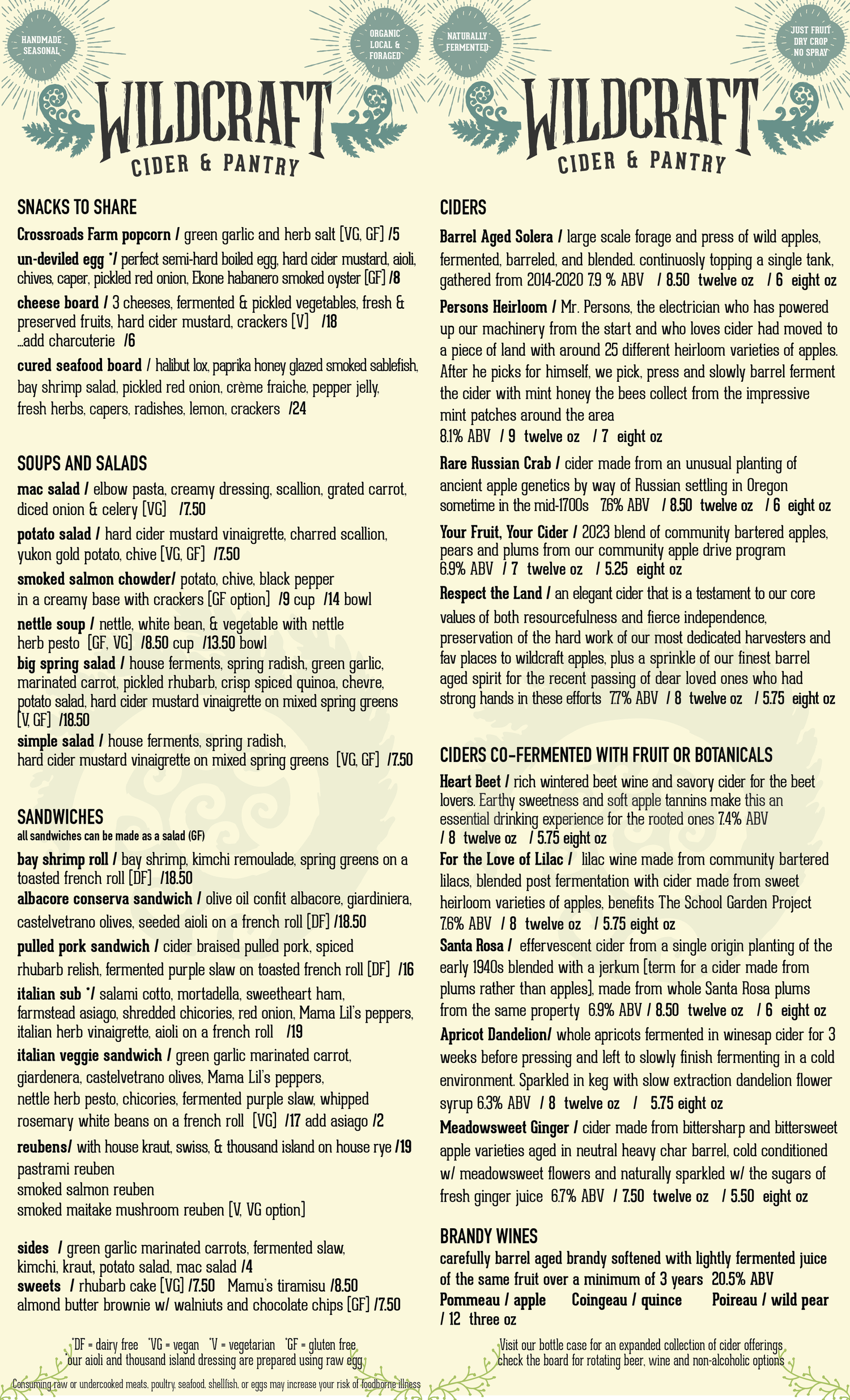 Menu — WildCraft Cider & Pantry