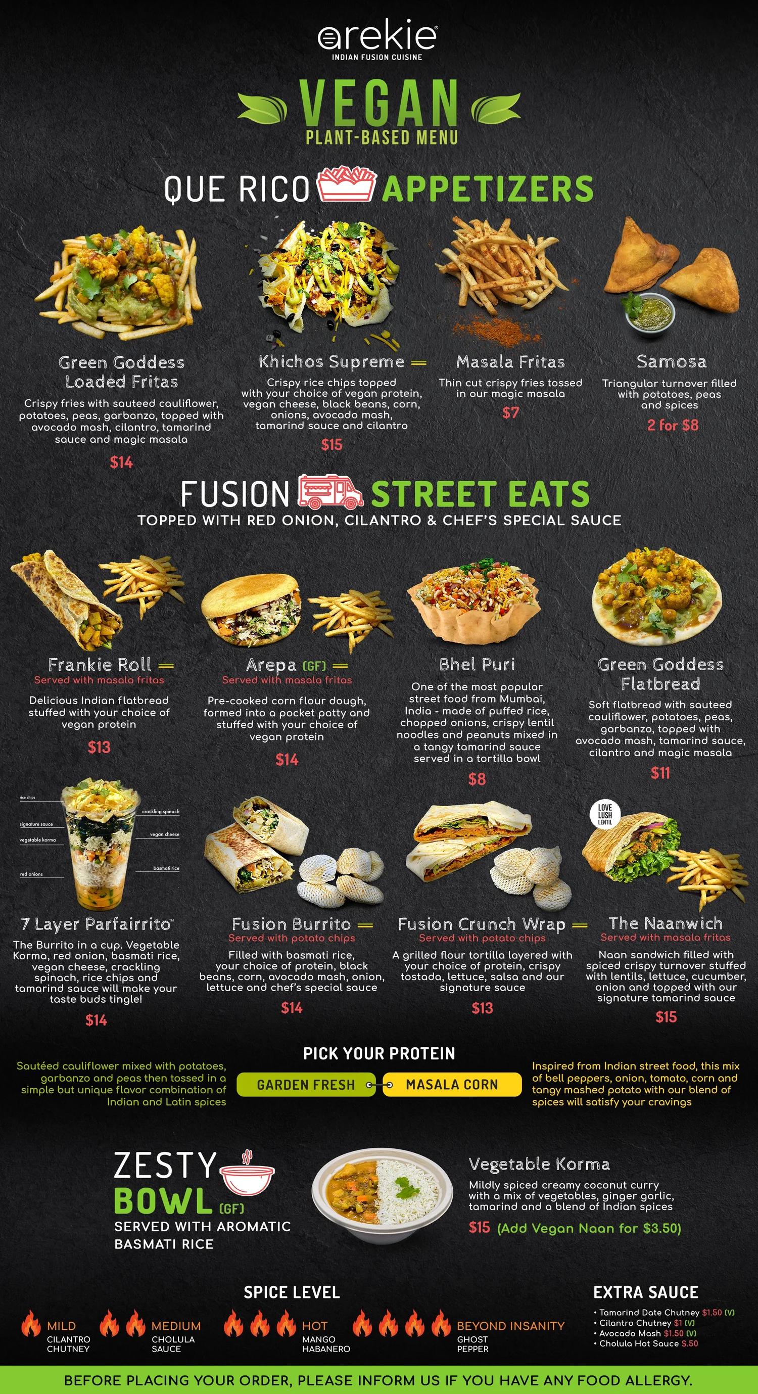 Menu — Arekie - Indian Fusion Cuisine