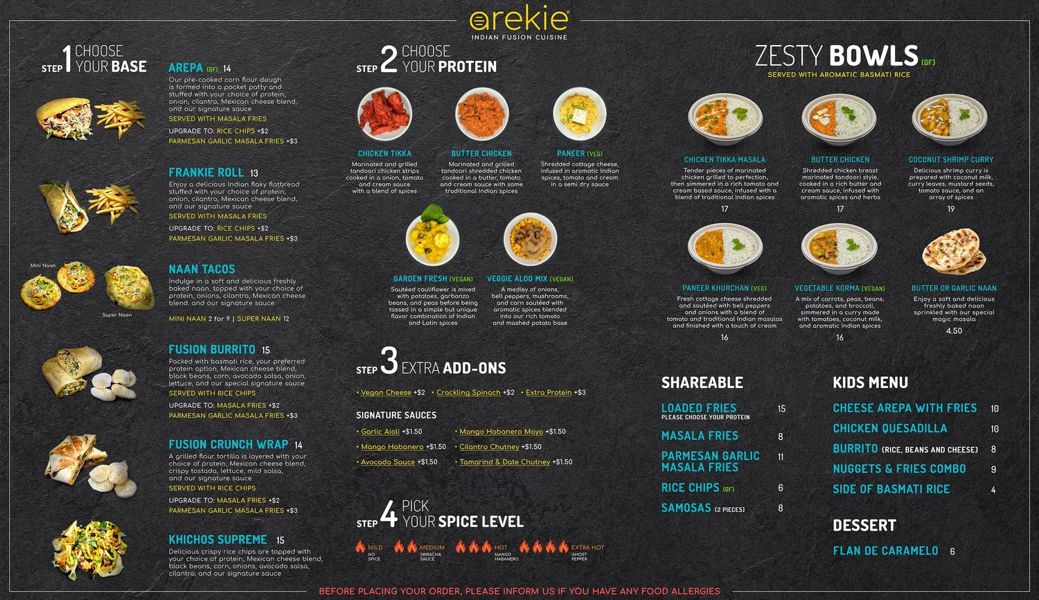 Menu — Arekie - Indian Fusion Cuisine