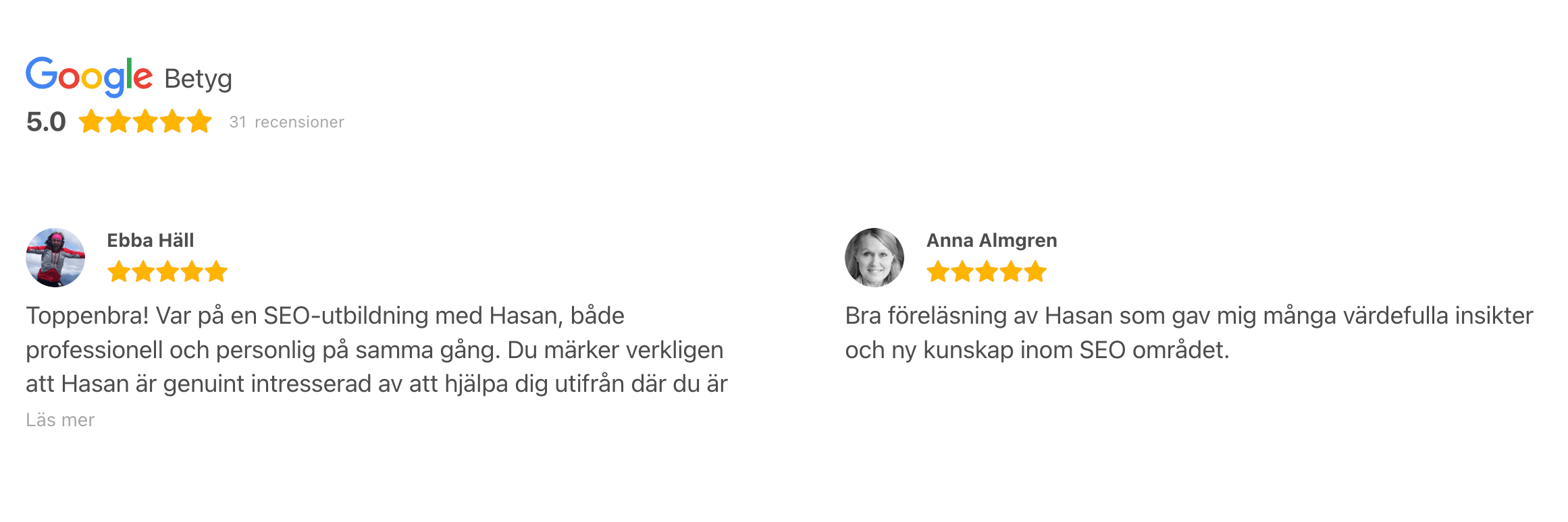 Google recensioner på din hemsida | Hasan Fransson