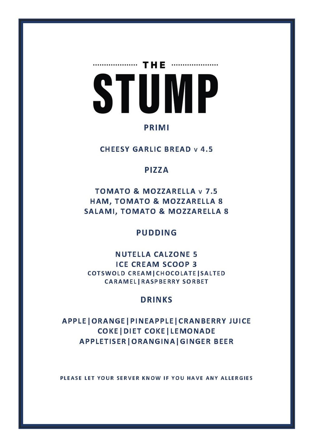 Menus — The Stump