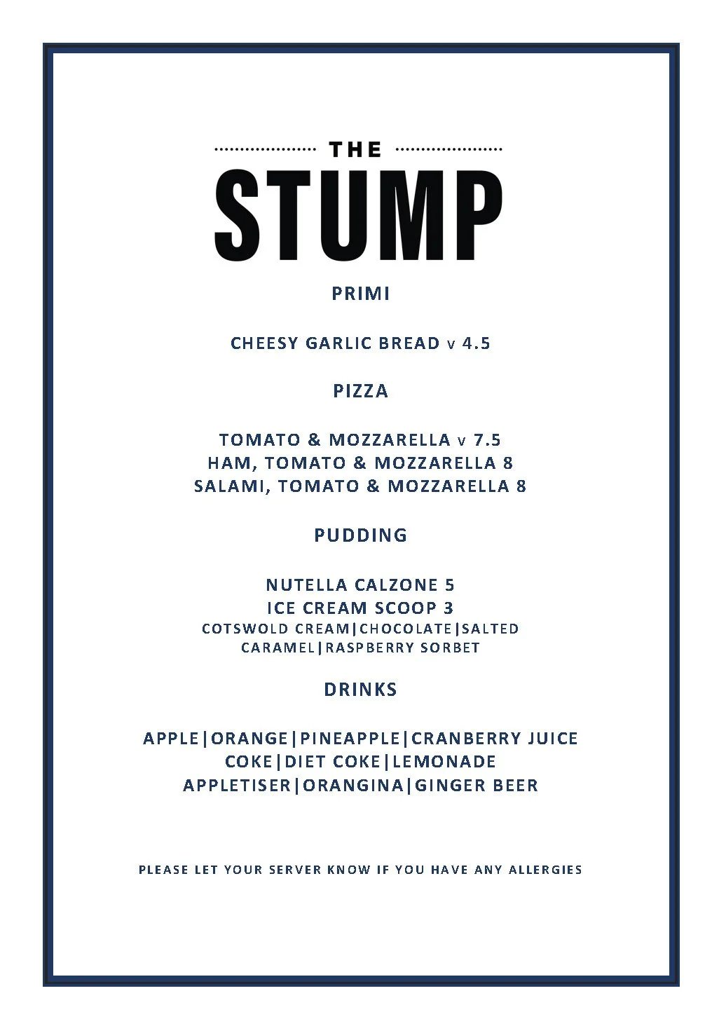 Menus — The Stump