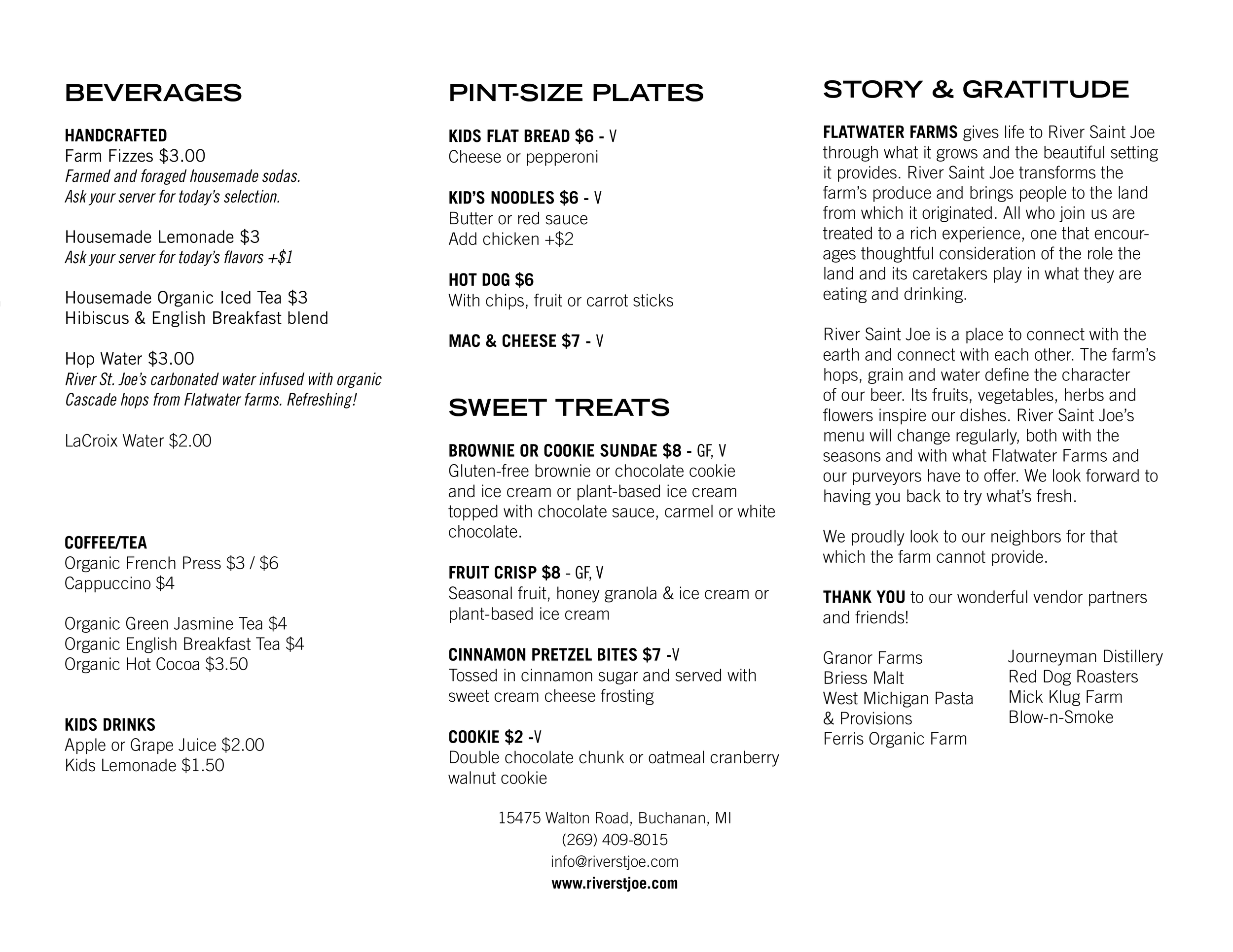 Menu — River Saint Joe