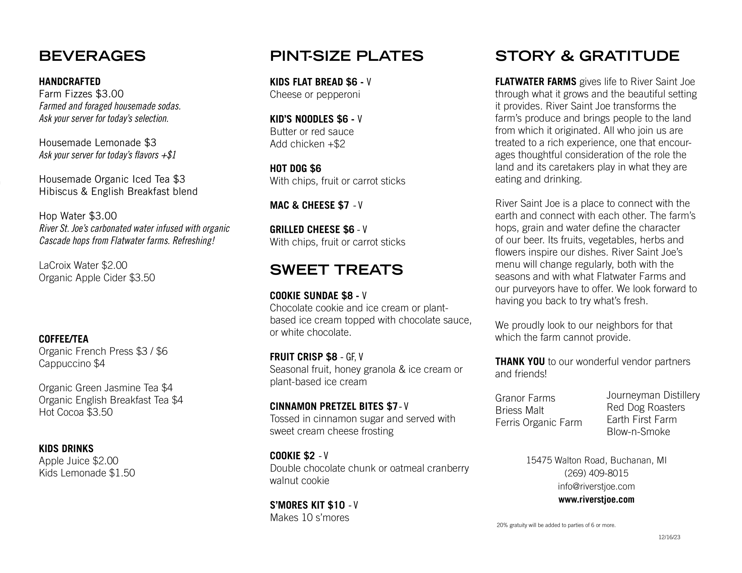 Menu — River Saint Joe