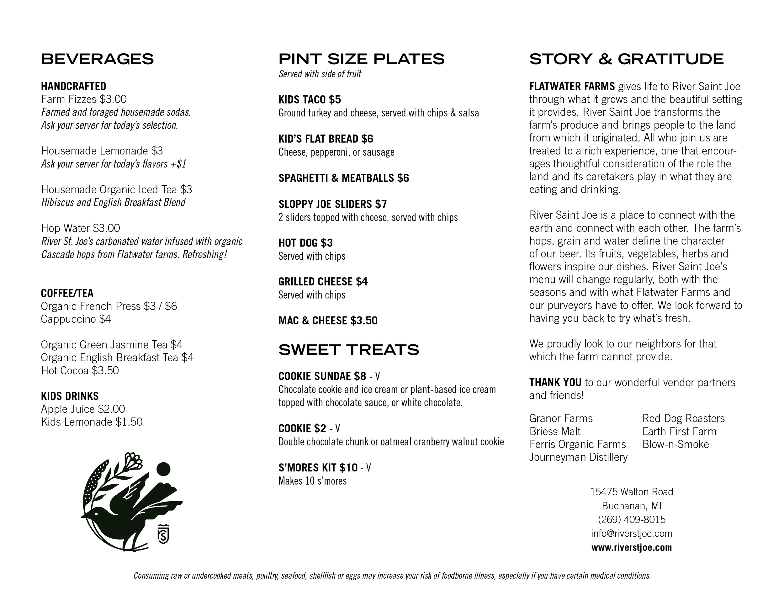 Menu — River Saint Joe