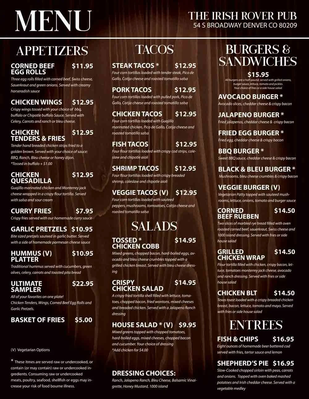 Pub Menu The Irish Rover Pub In Denver Pub Menu The Irish Rover Pub In Denver