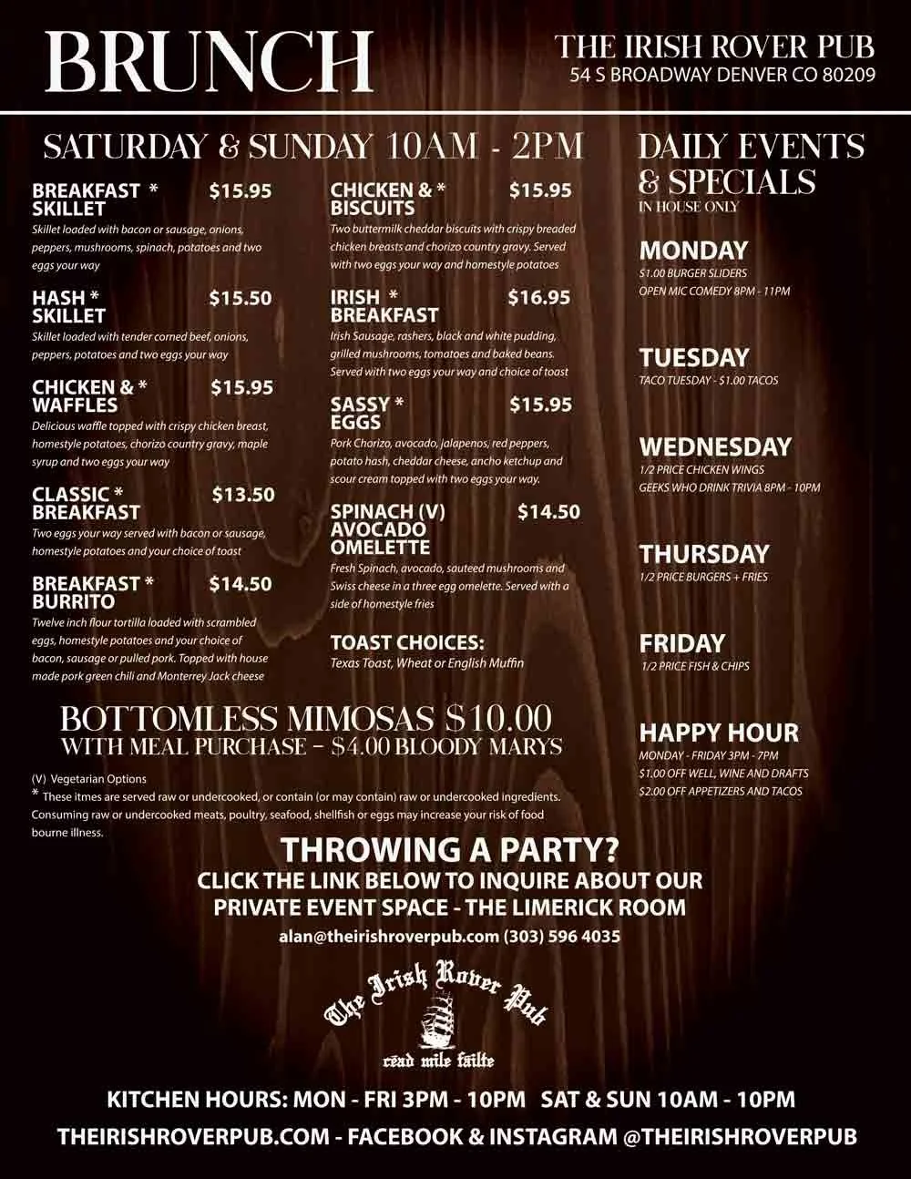 Irish Pub Menu