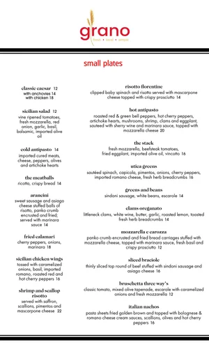 menu — grano