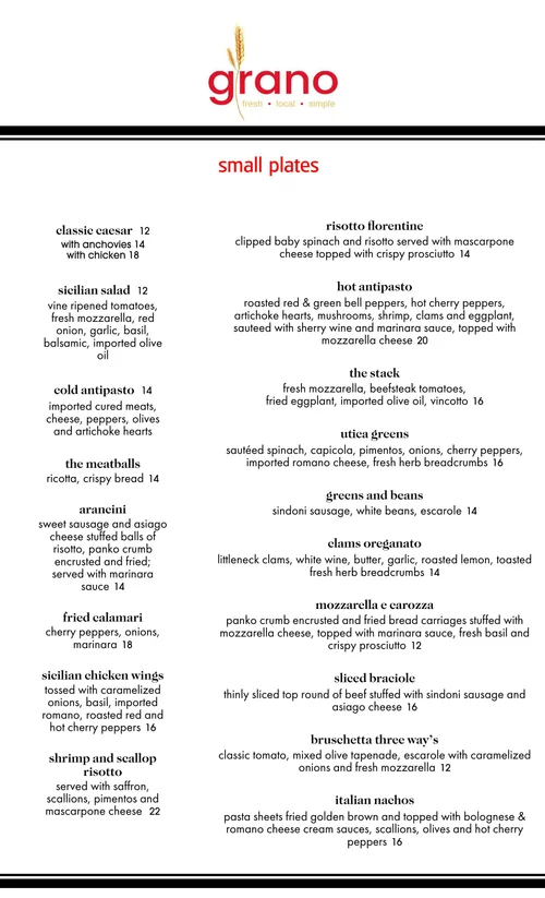menu — grano
