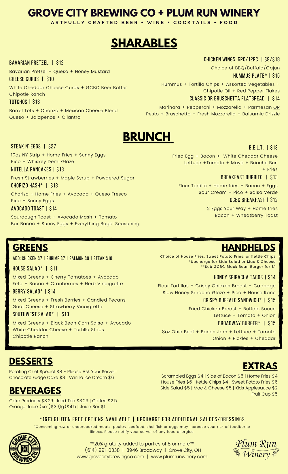 Menu — Grove City Brewing Company