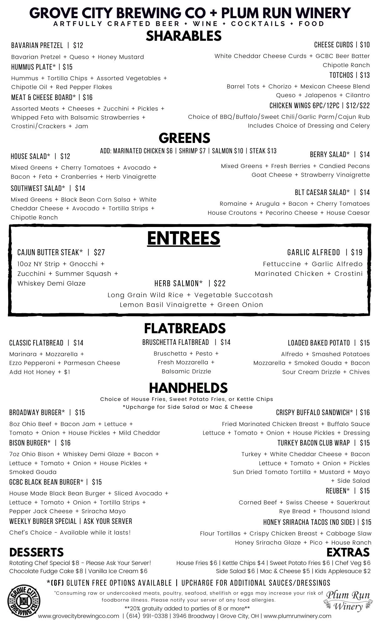 Menu — Grove City Brewing Company