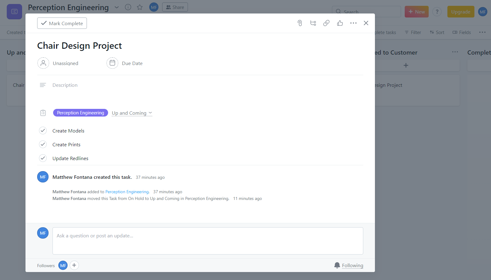 Project Management Using Asana — Perception Engineering