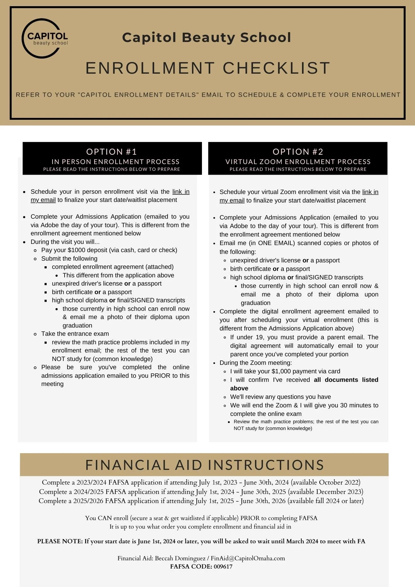 Enrollment Instructions — Capitol Beauty School