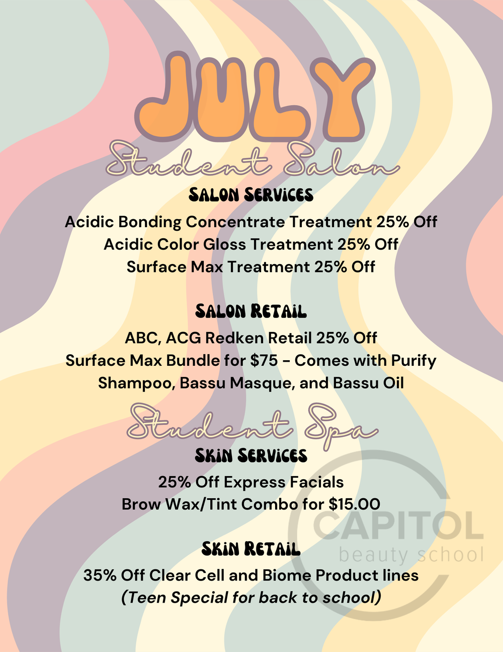 Monthly Promotions — Capitol Beauty School