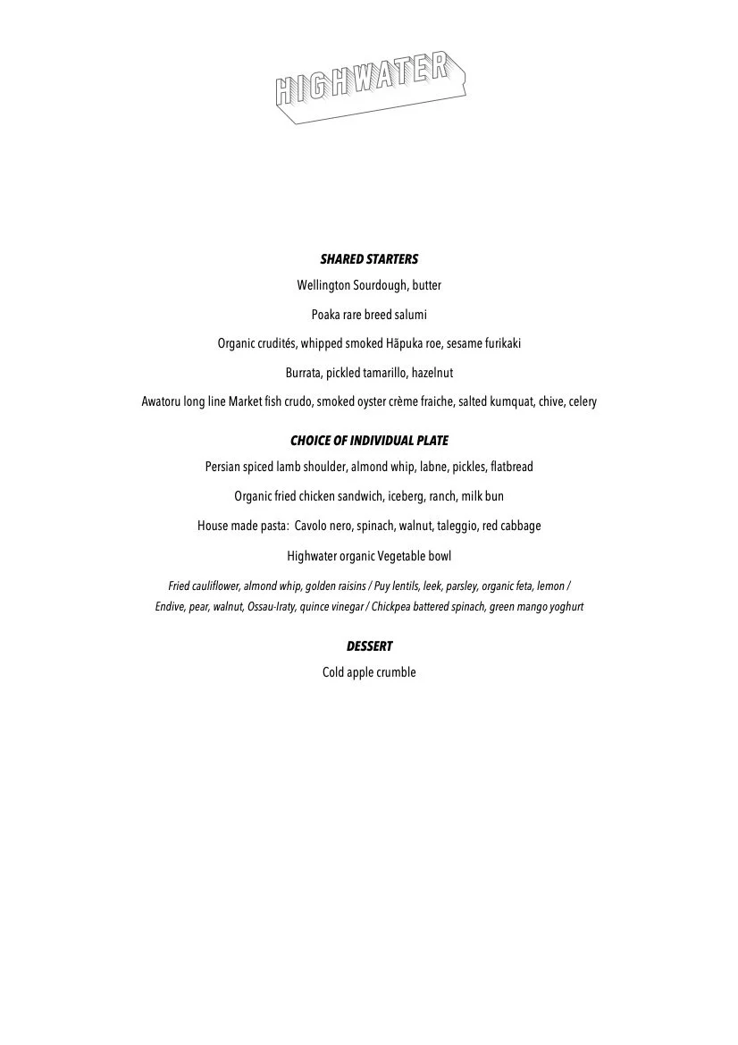 Set Lunch menu — highwater