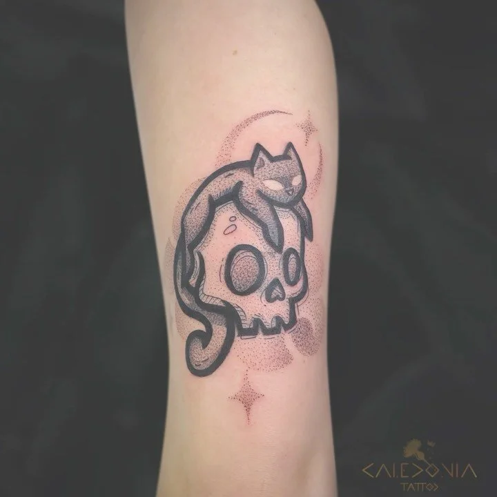 Cute Cat Skull Tattoo