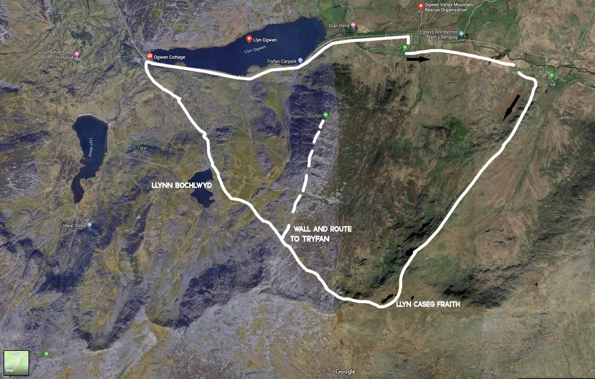 Tryfan circular walk from the Ogwen valley, Snowdonia national park ...