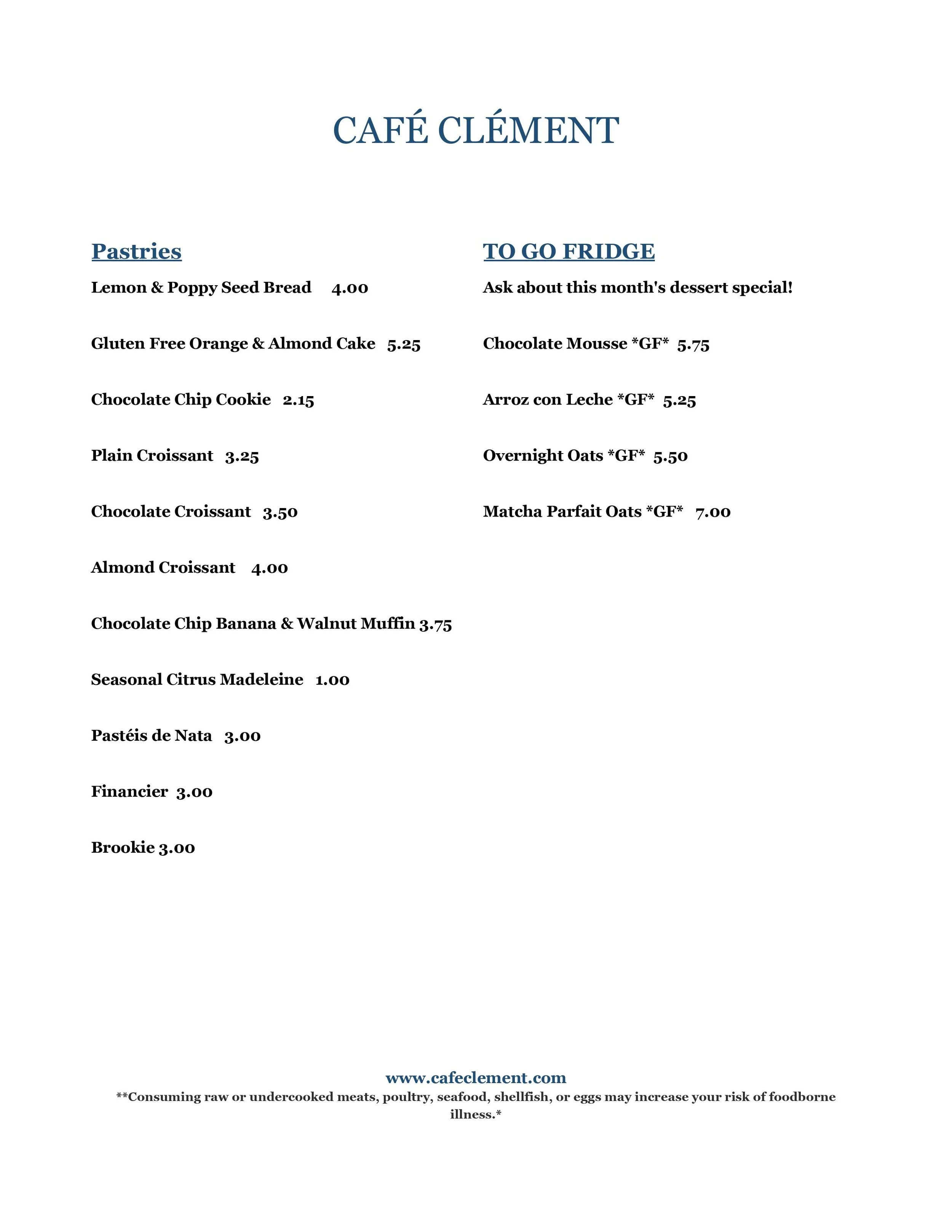 Menu — Cafe Clement