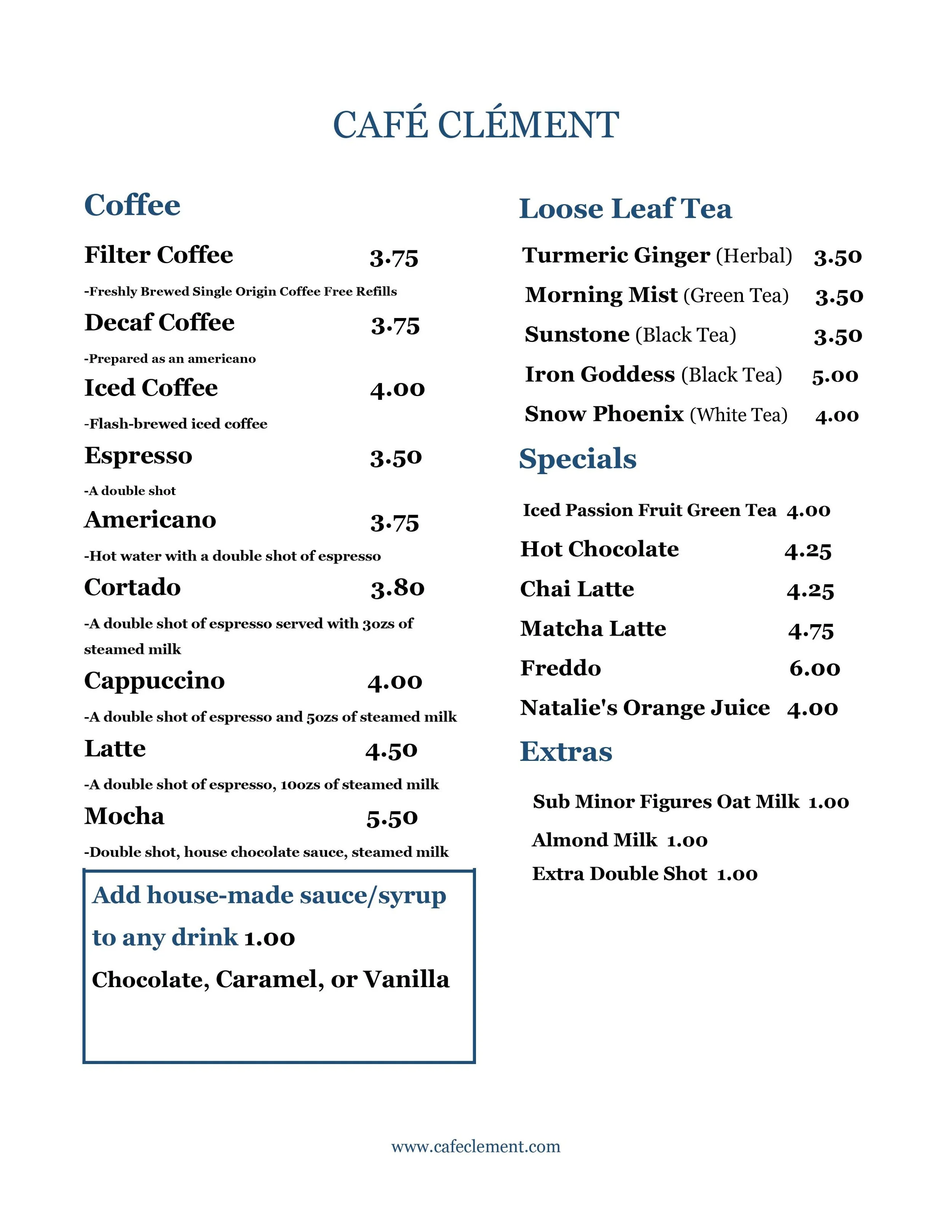 Menu — Cafe Clement