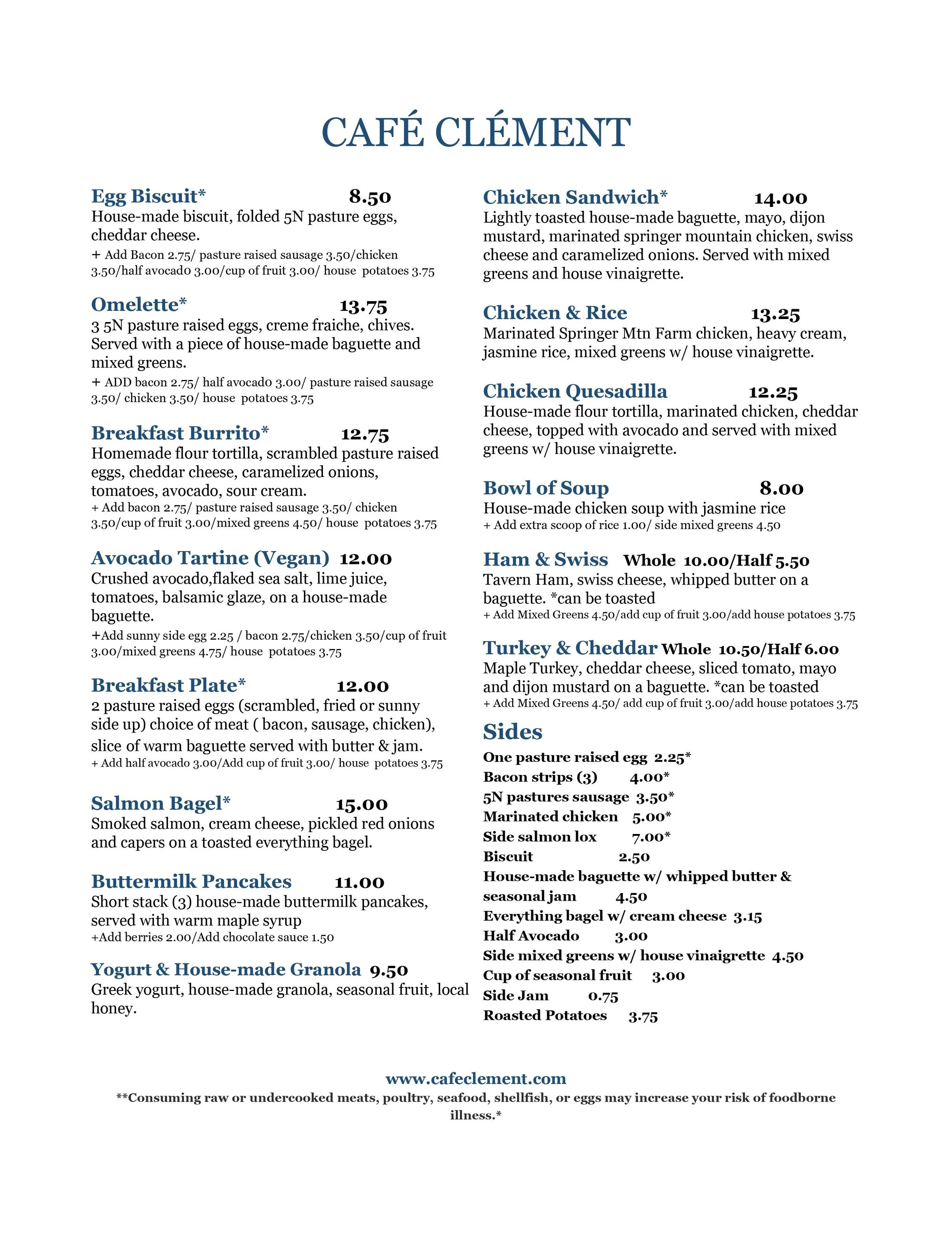 Menu — Cafe Clement
