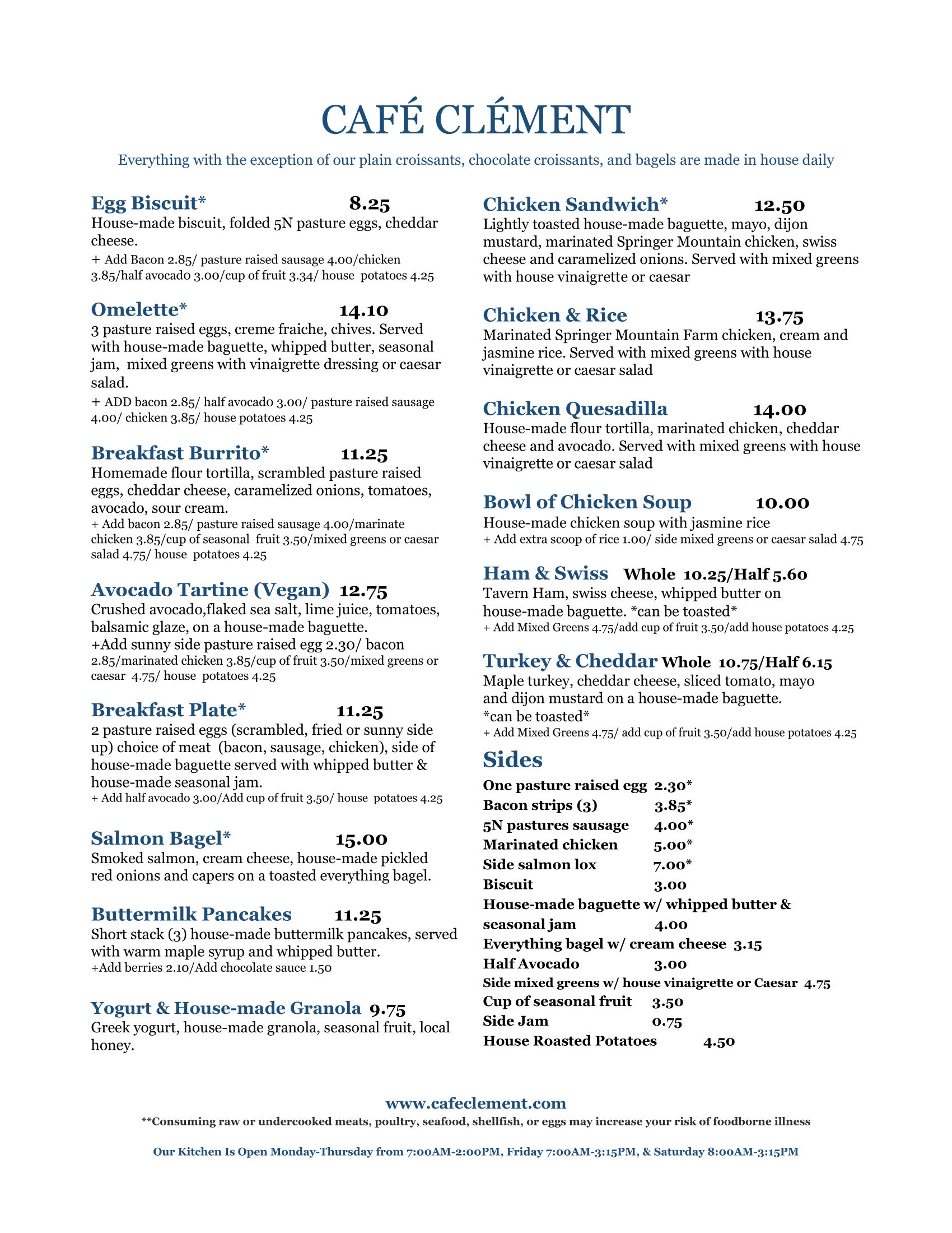 Menu — Cafe Clement