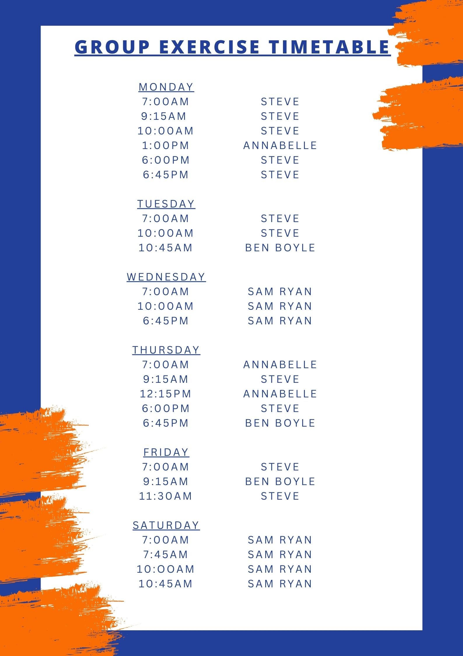 Timetable — SmartMoves Physiotherapy and Health Services - Inner West
