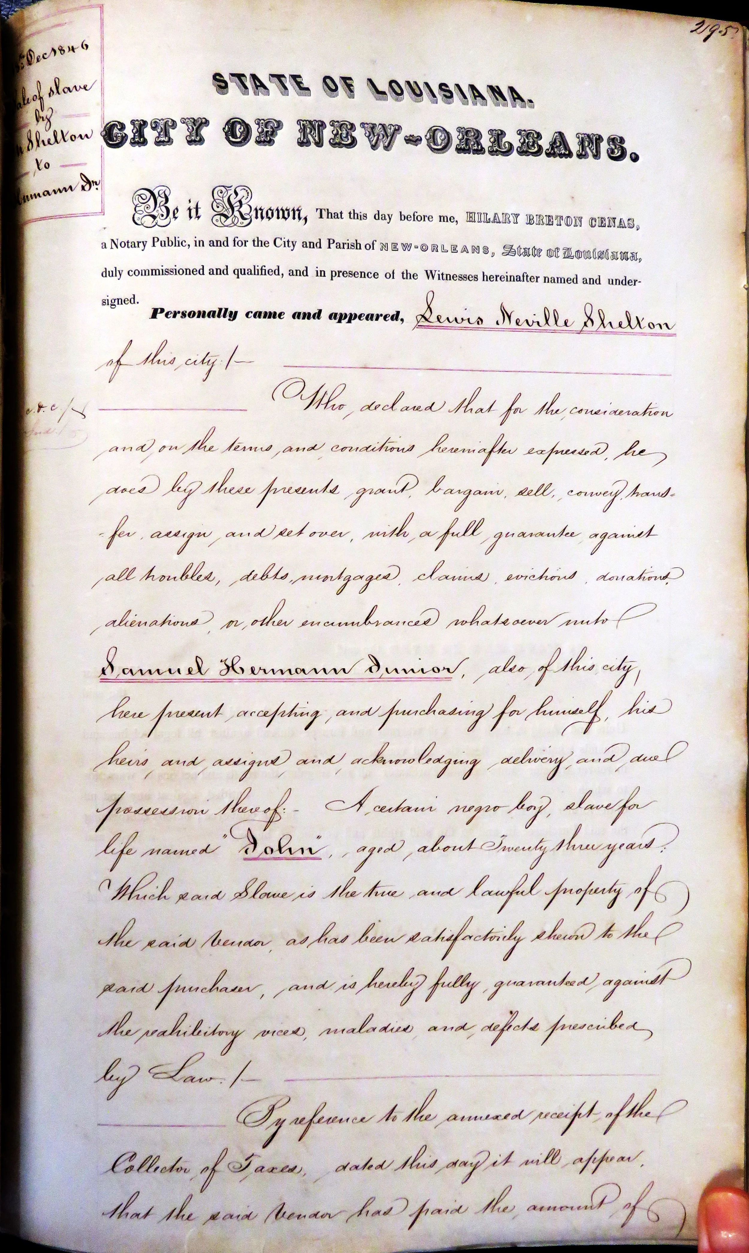 Slave Database Primary Documents — Hermann-Grima + Gallier Historic Houses