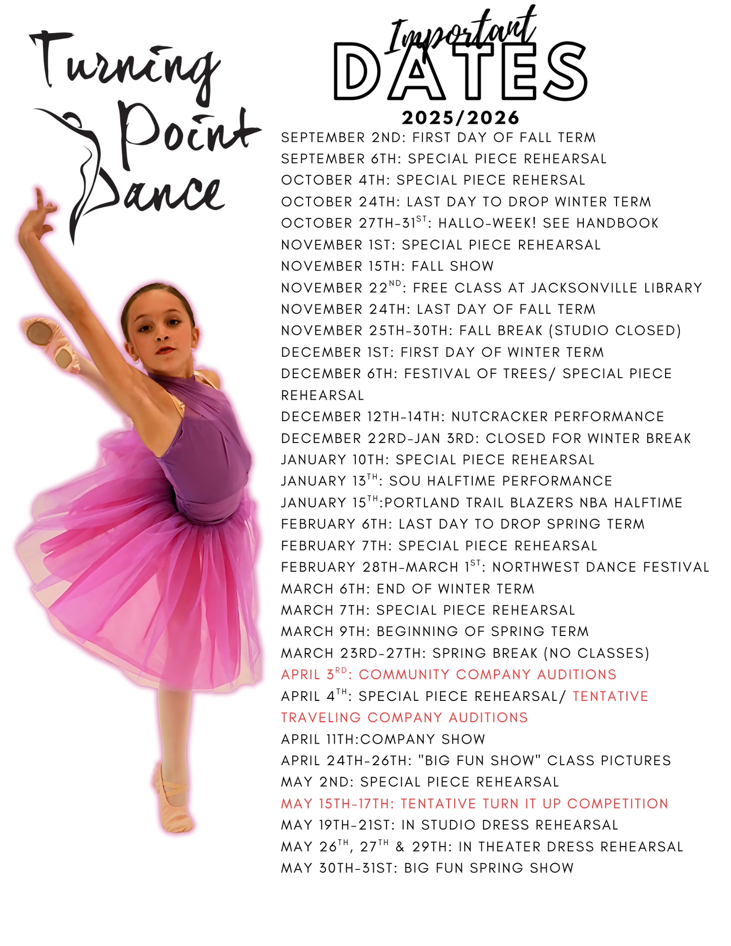 Important Dates — Turning Point Dance