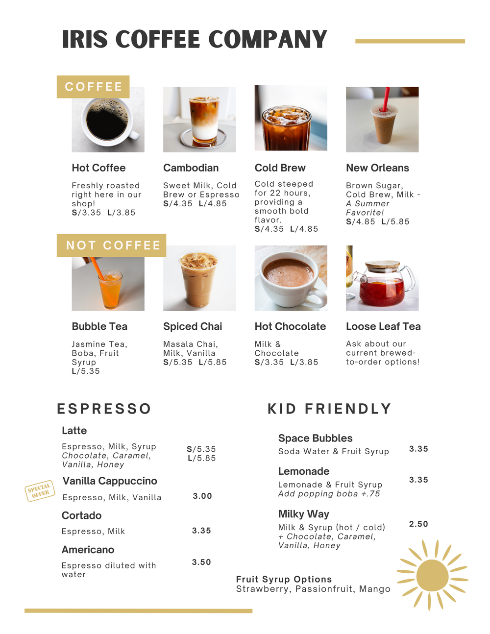 Menus — Iris Coffee Company