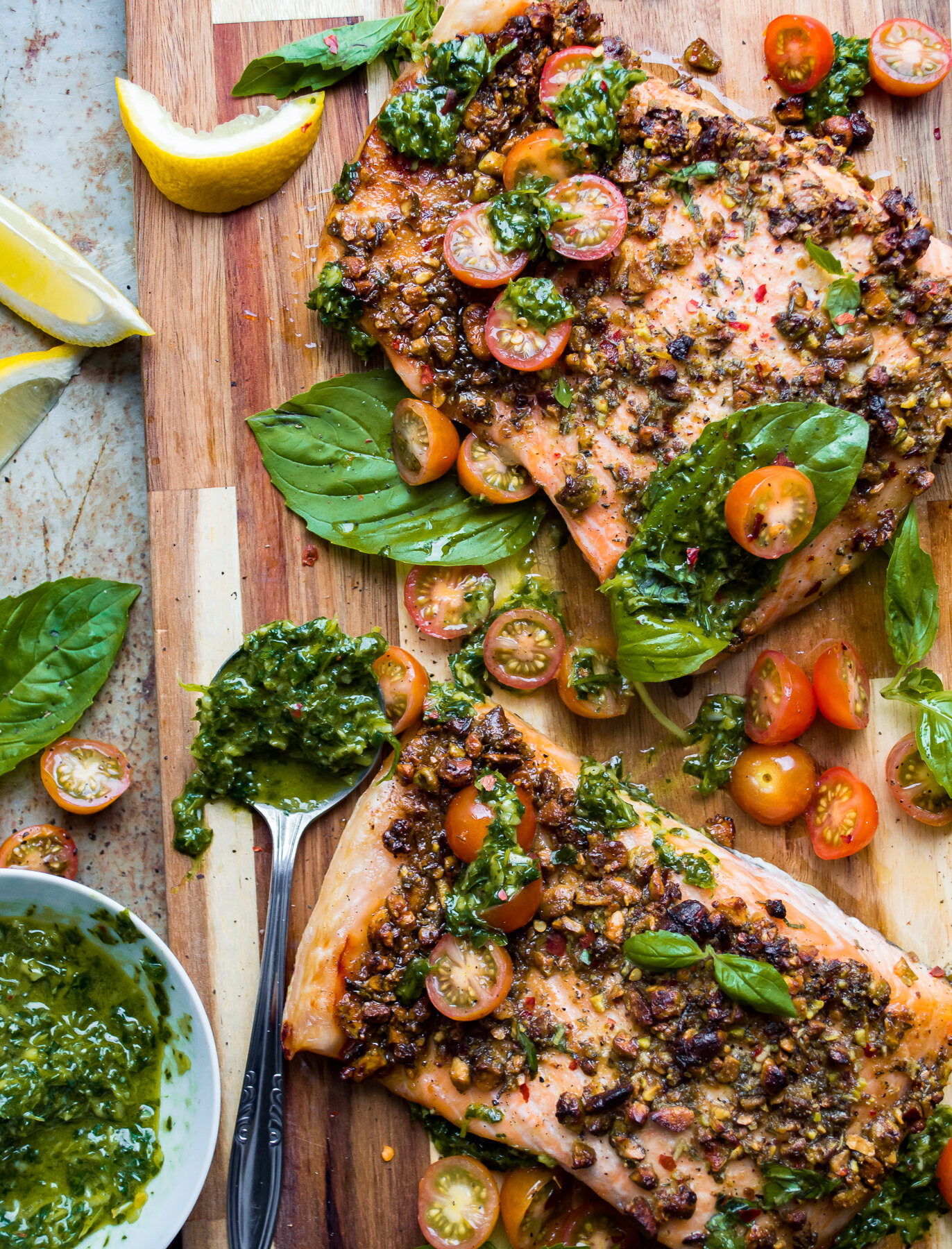Pistachio Crusted Salmon with Basil Sauce — Inspired With A Twist