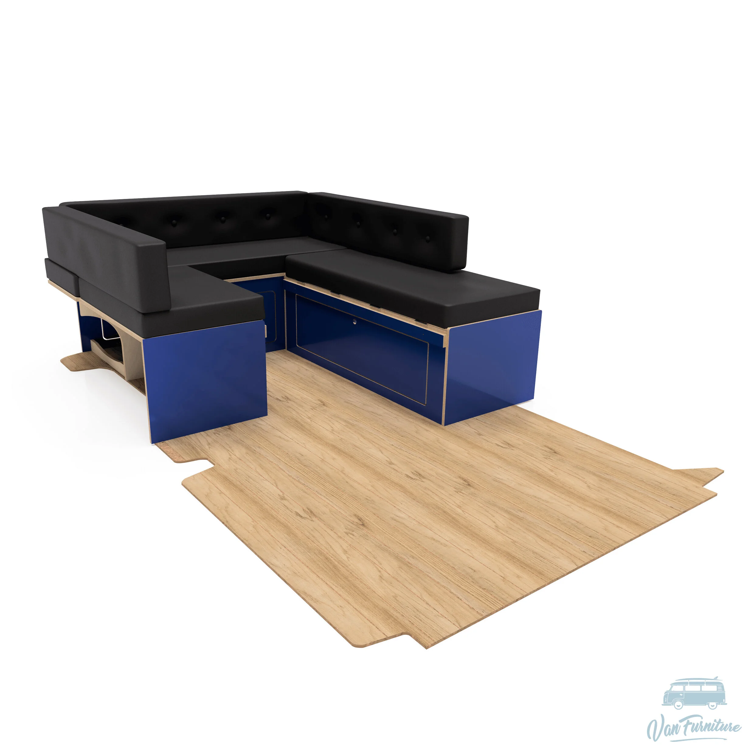 VW Caddy Camper Van Sliding Pod Bed Seating Area, Removable Plywood ...