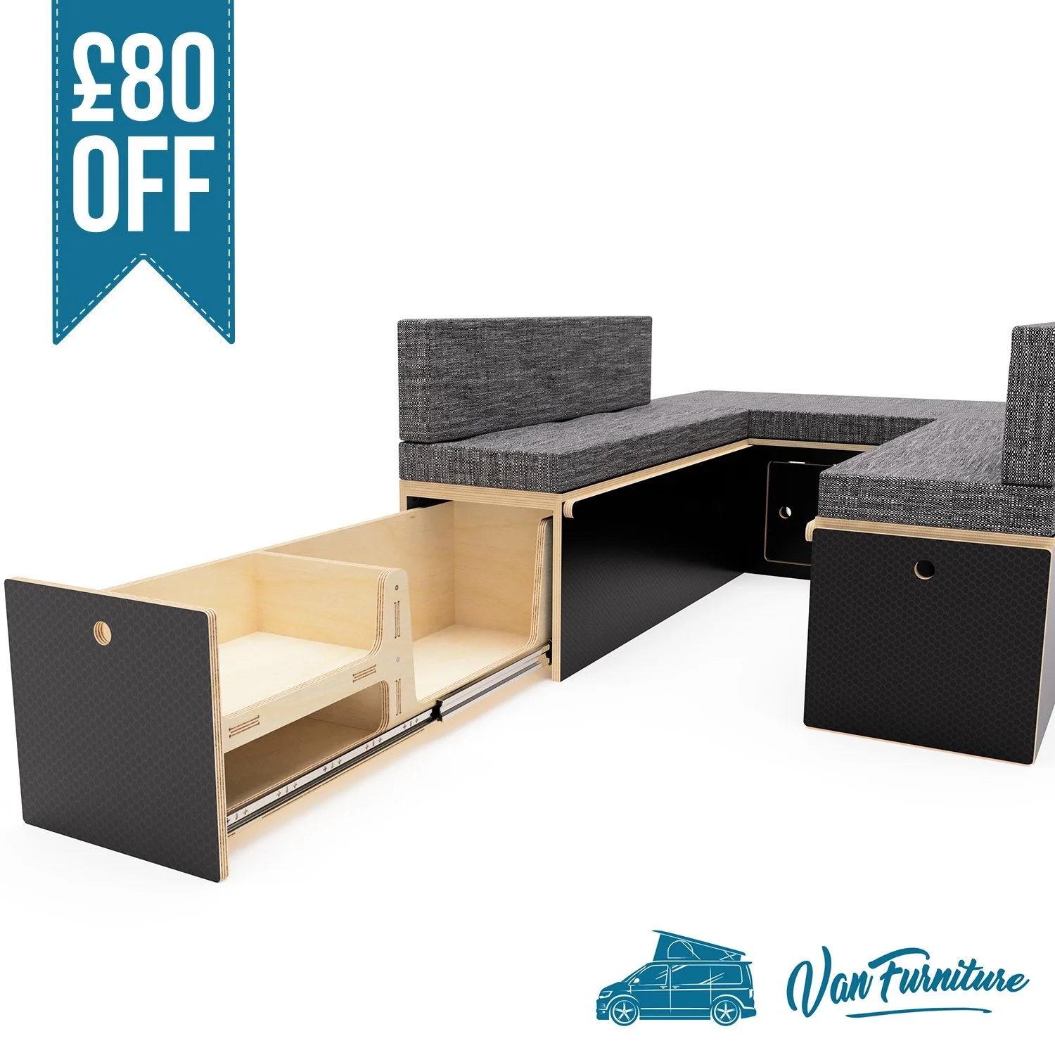 Lightweight Ply VW Caddy Camper Van Sliding Pod Bed Seating Area ...