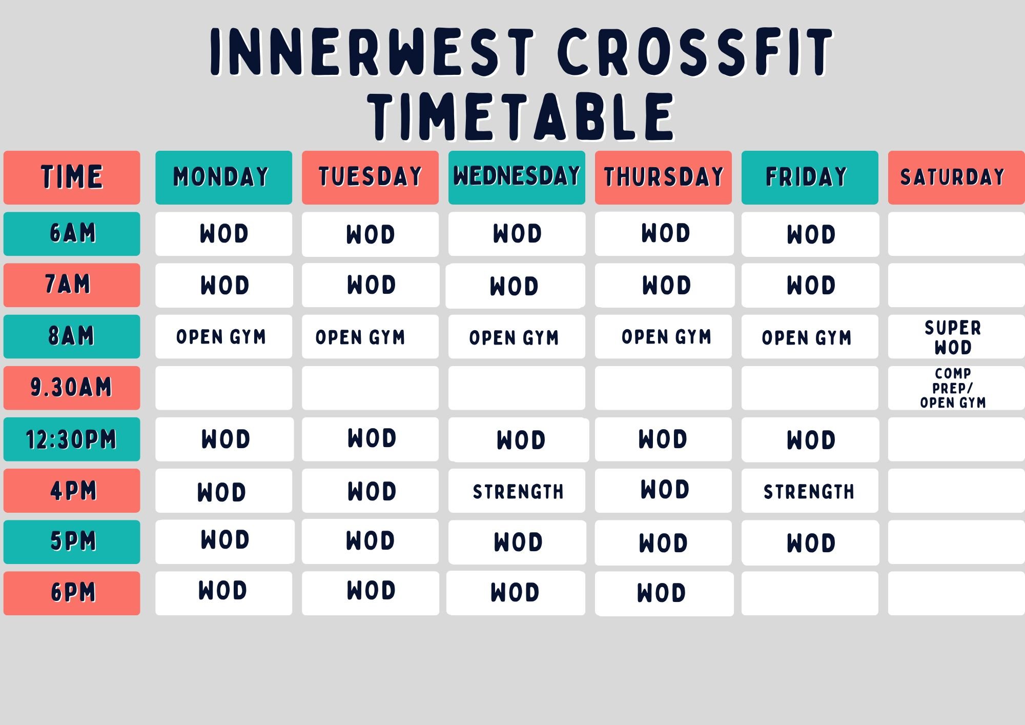 Crossfit Timetable