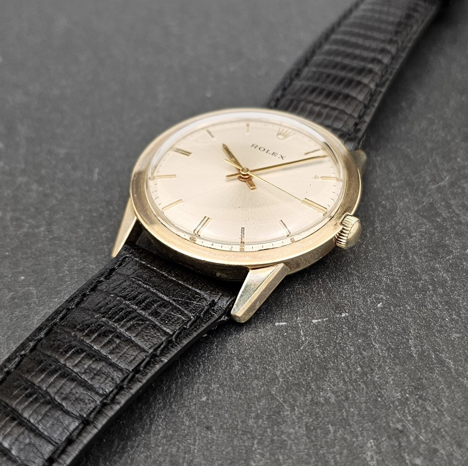 1959 Rolex Presentation Watch 14k Gold-Filled Ref 7002 Satin Silver ...