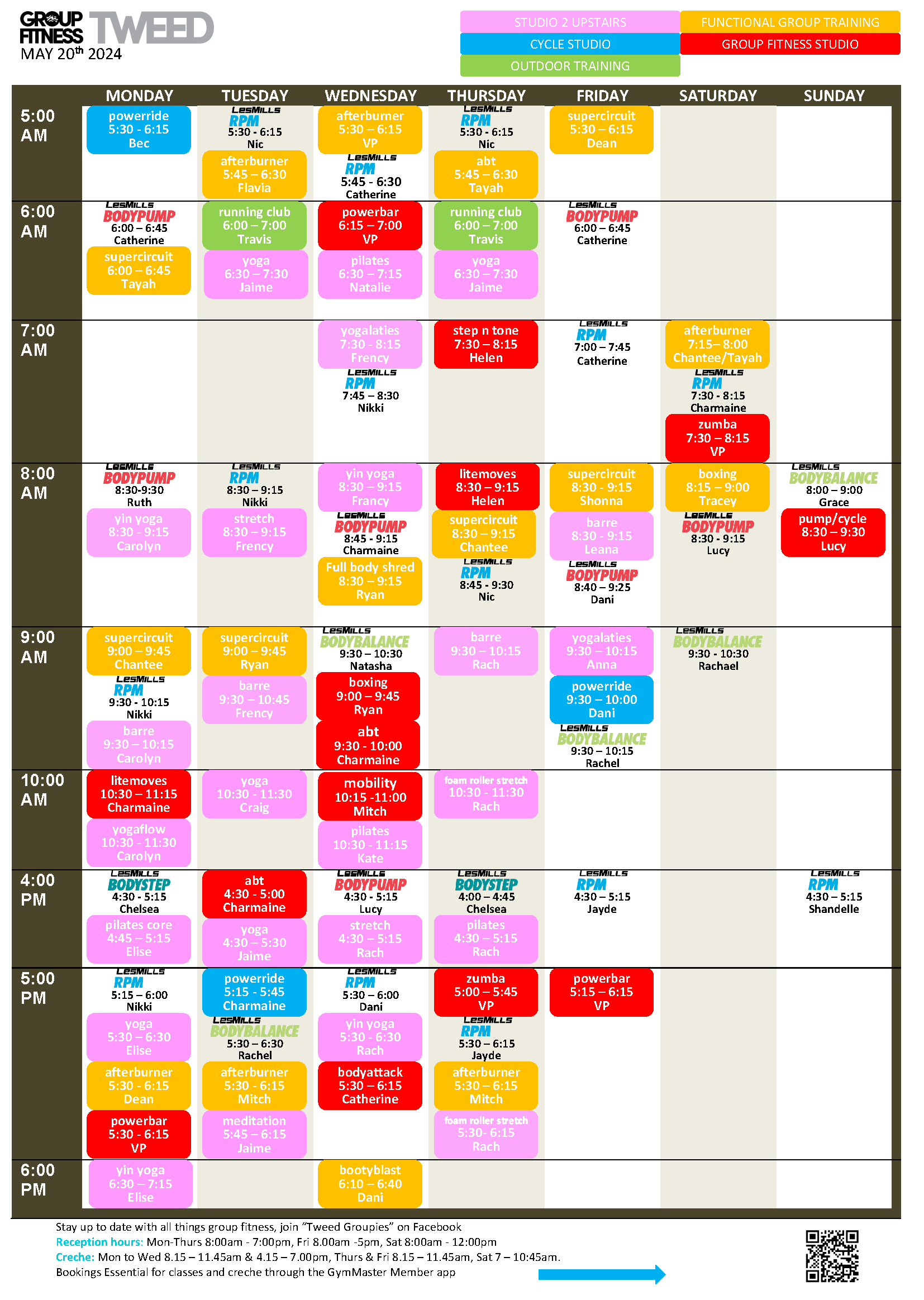 Tweed Group Fitness Timetable — Movement Health Clubs