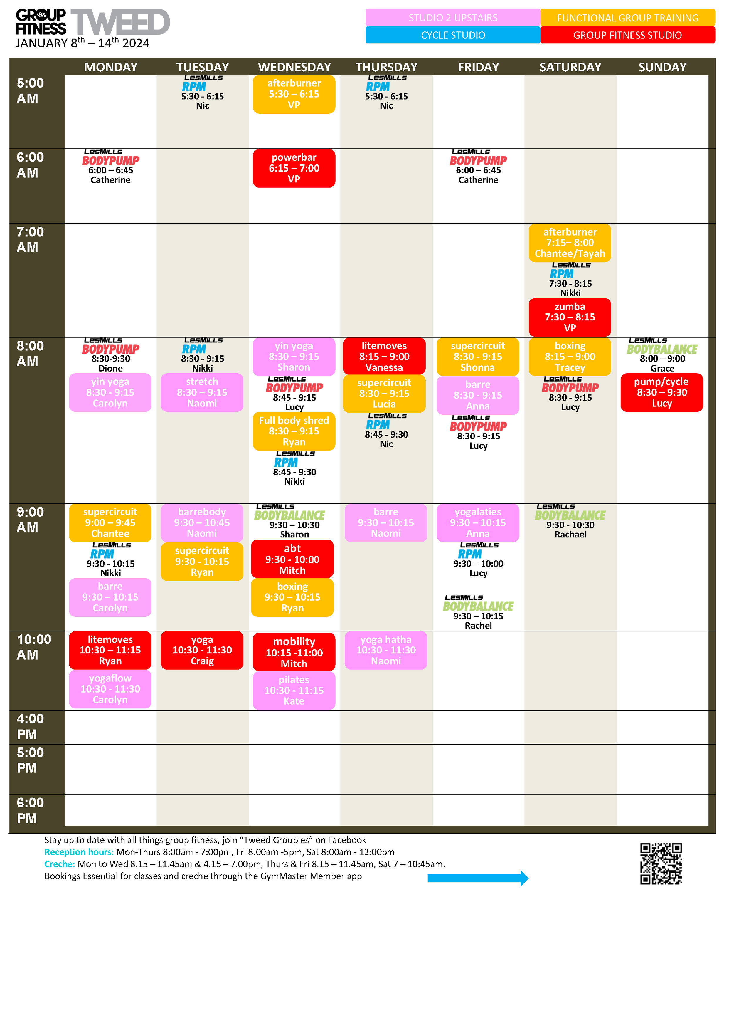 Tweed Group Fitness Timetable — Movement Health Clubs