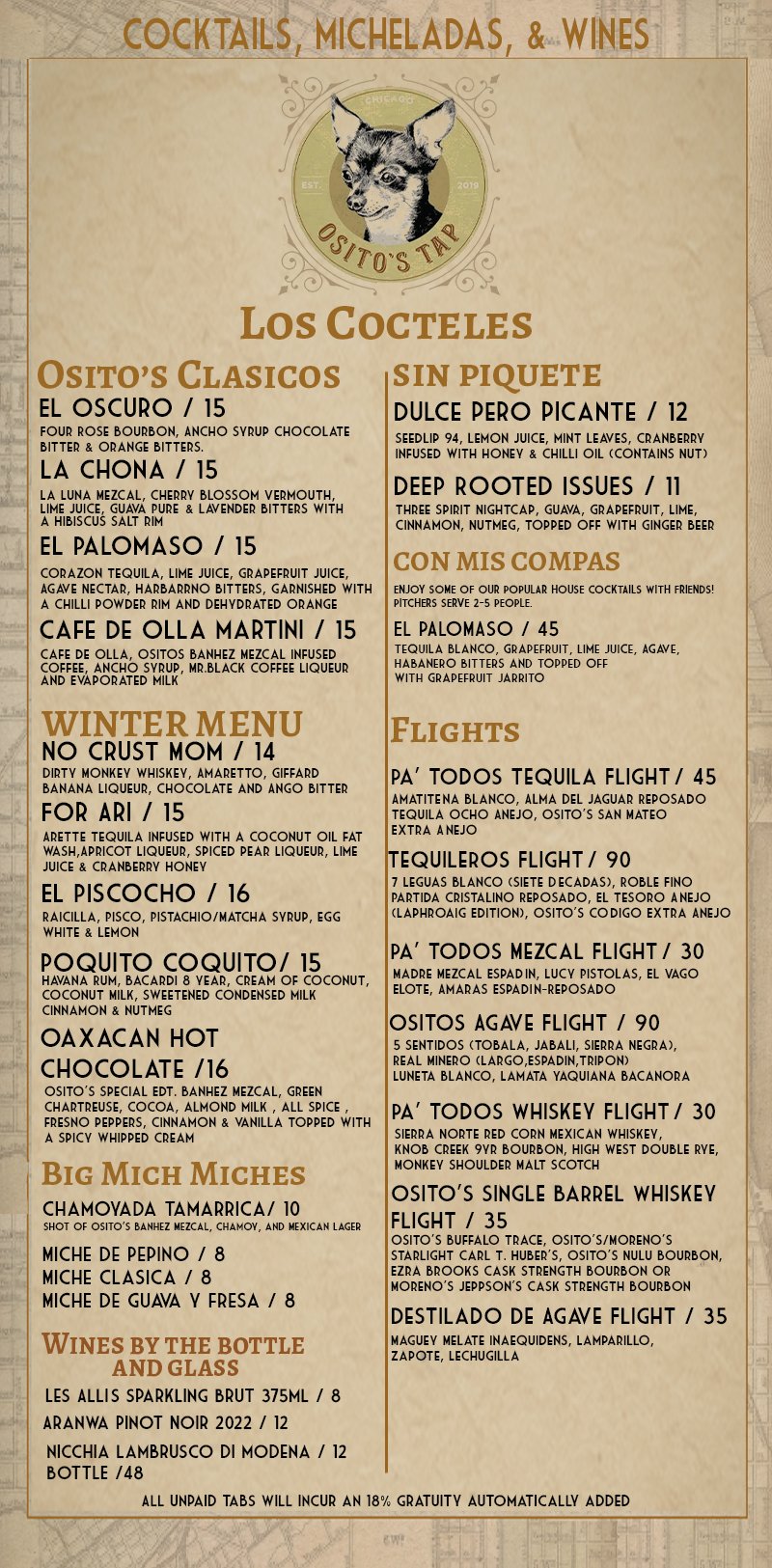 Drink Food Menu — Osito's Tap