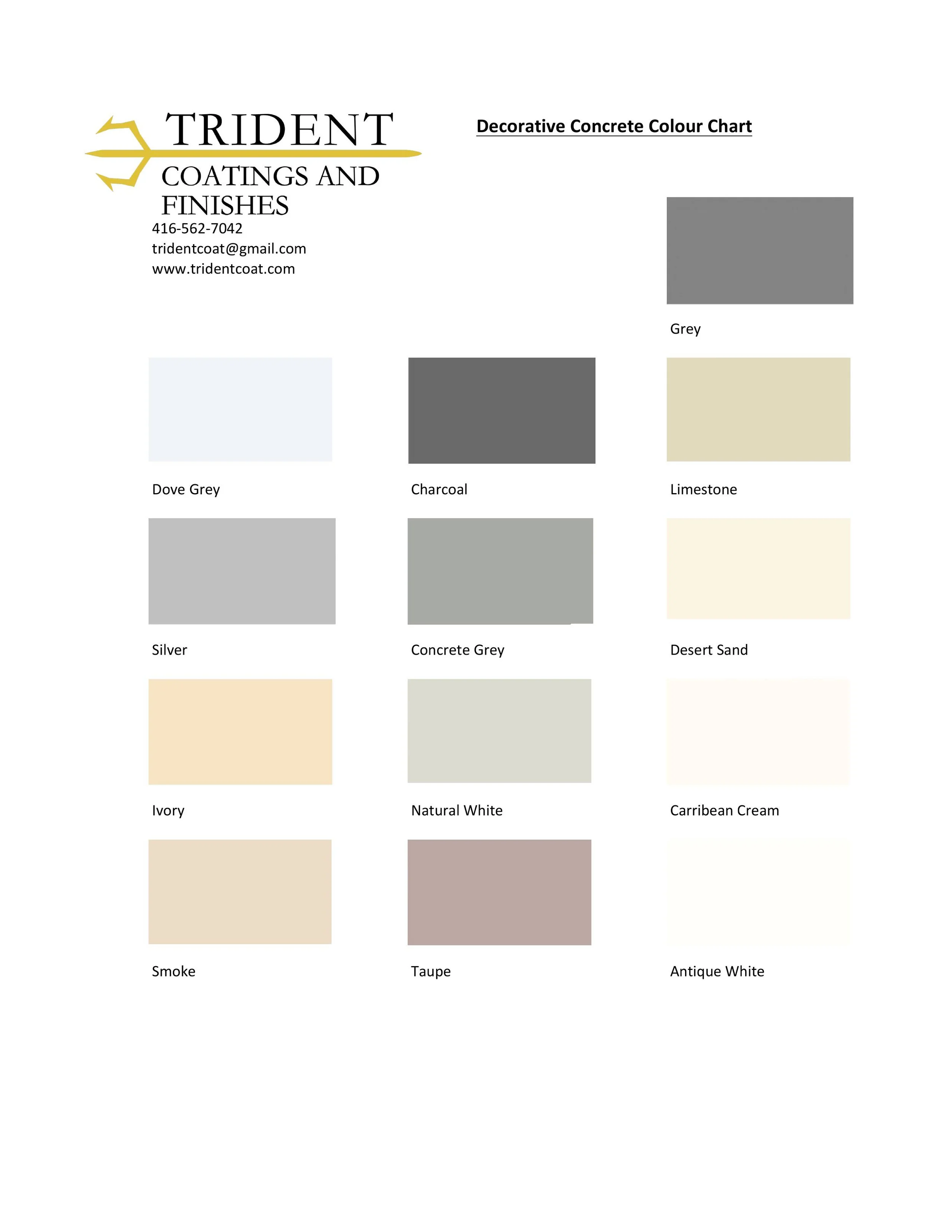 Decorative Concrete Colour Chart — Trident Coatings and Finishes