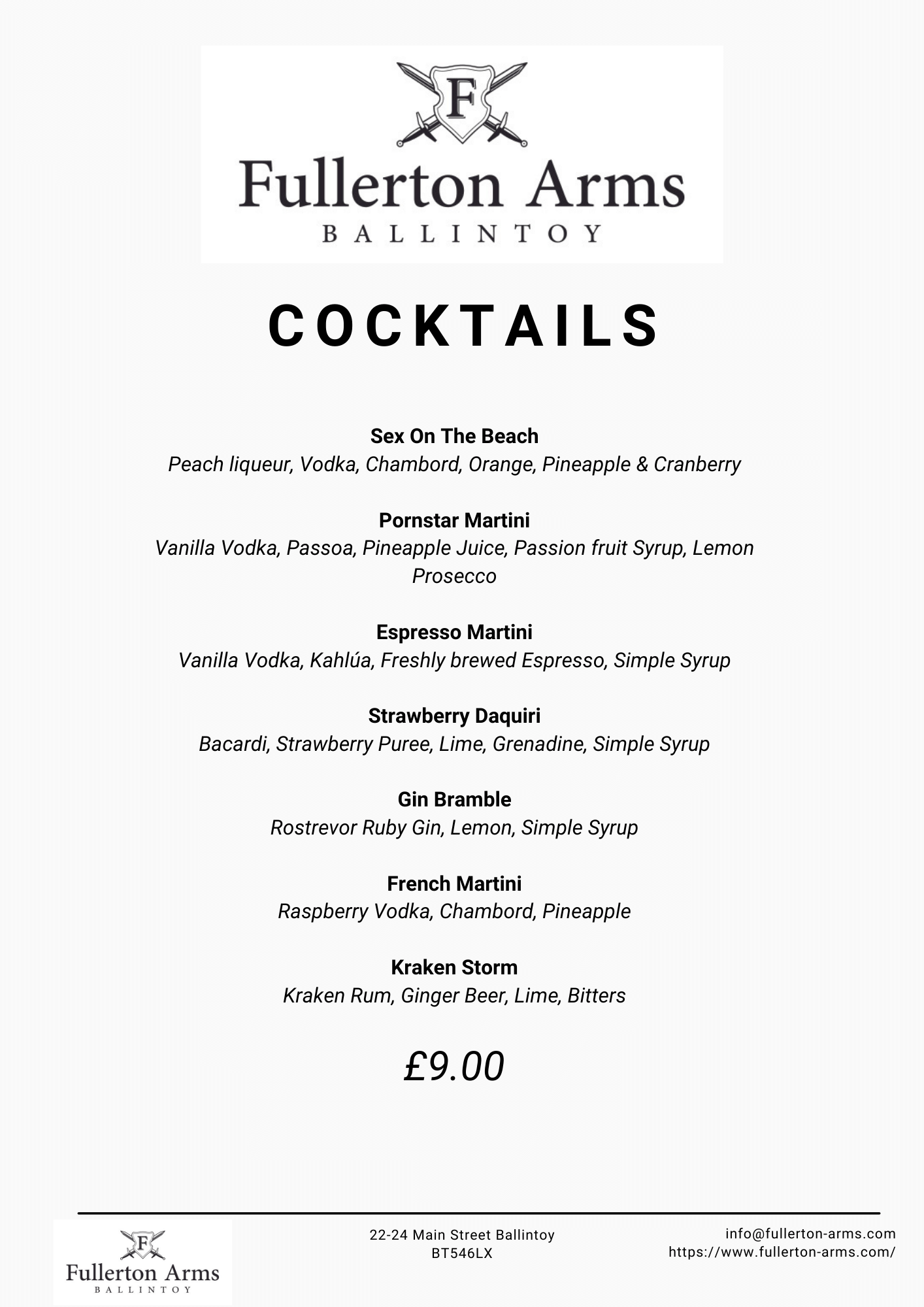 Food & Drink — Fullerton Arms Ballintoy: Giant's Causeway North Coast ...