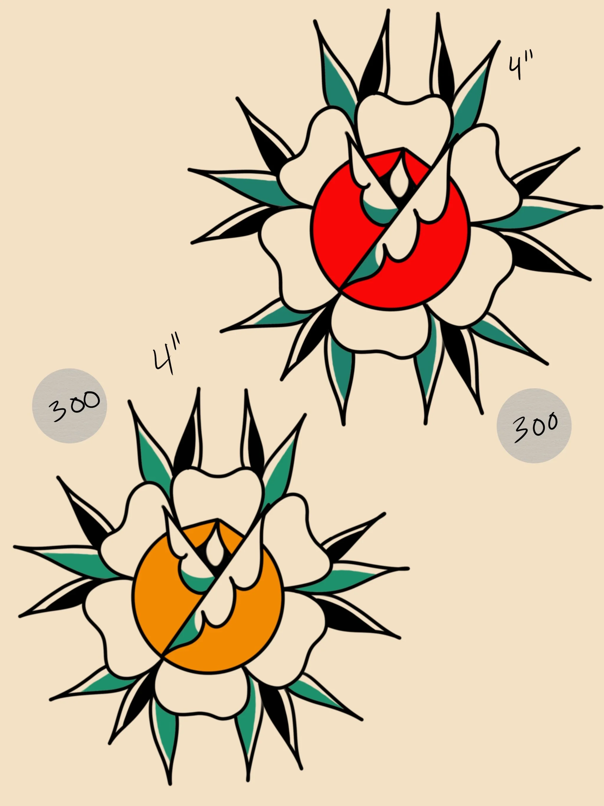 American Traditional Flower Tattoo Flash